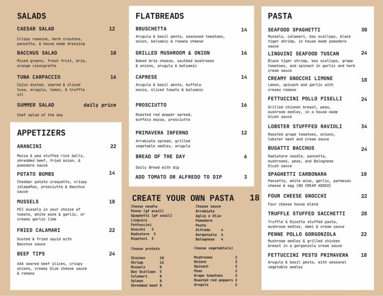 Dinner Menu | Bacchus Ristorante